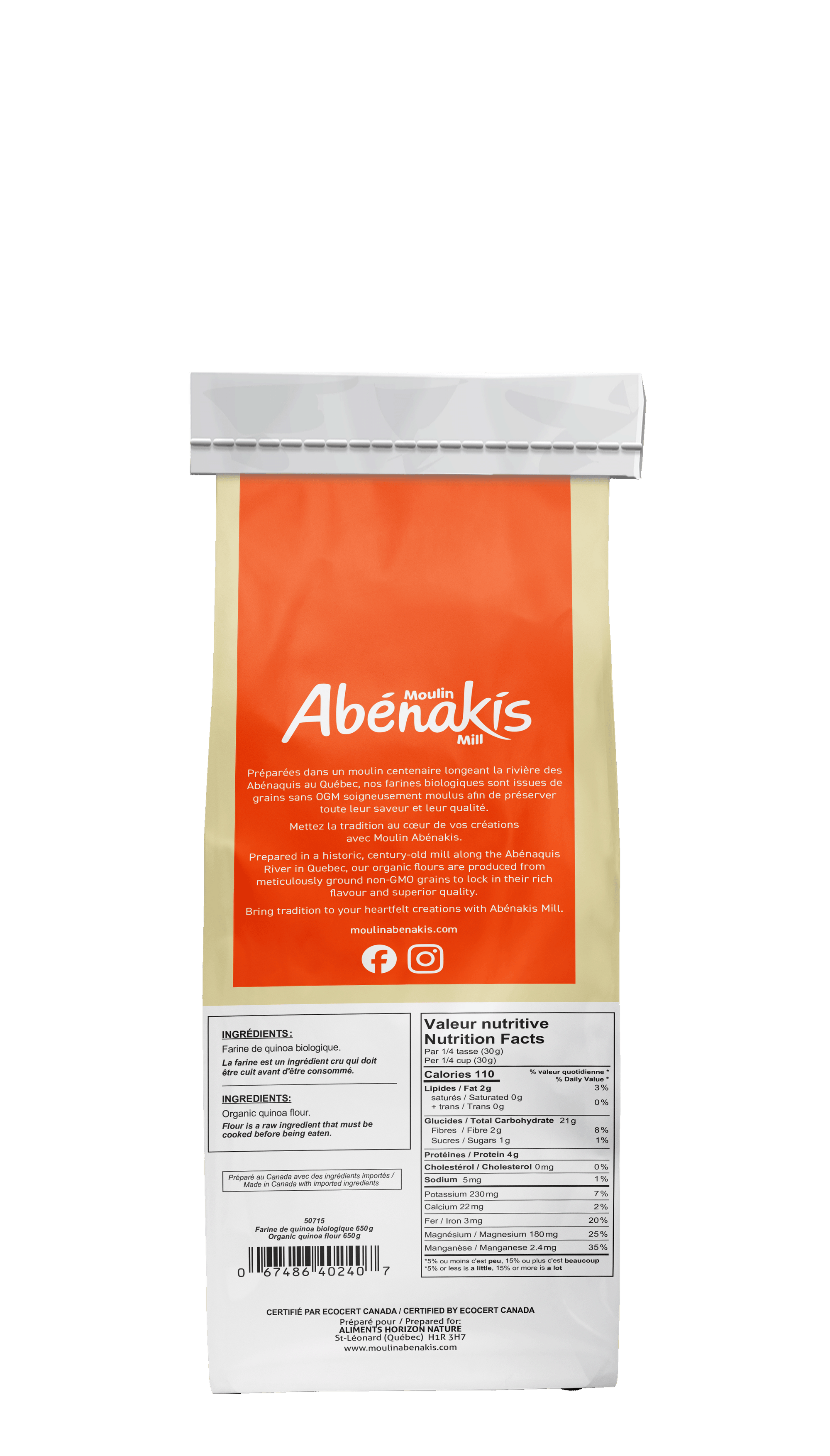 Farine de quinoa 100% biologique - Moulin Abénakis